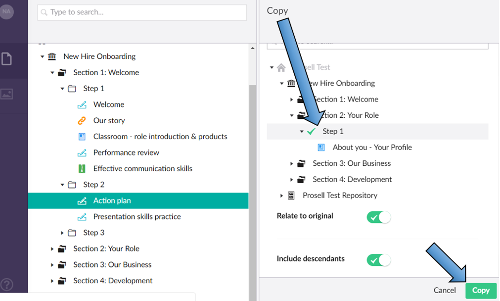 Copying content (sections, steps and activities) – On.Board (by Prosell ...
