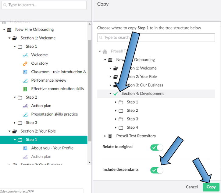 Copying content (sections, steps and activities) – On.Board (by Prosell ...