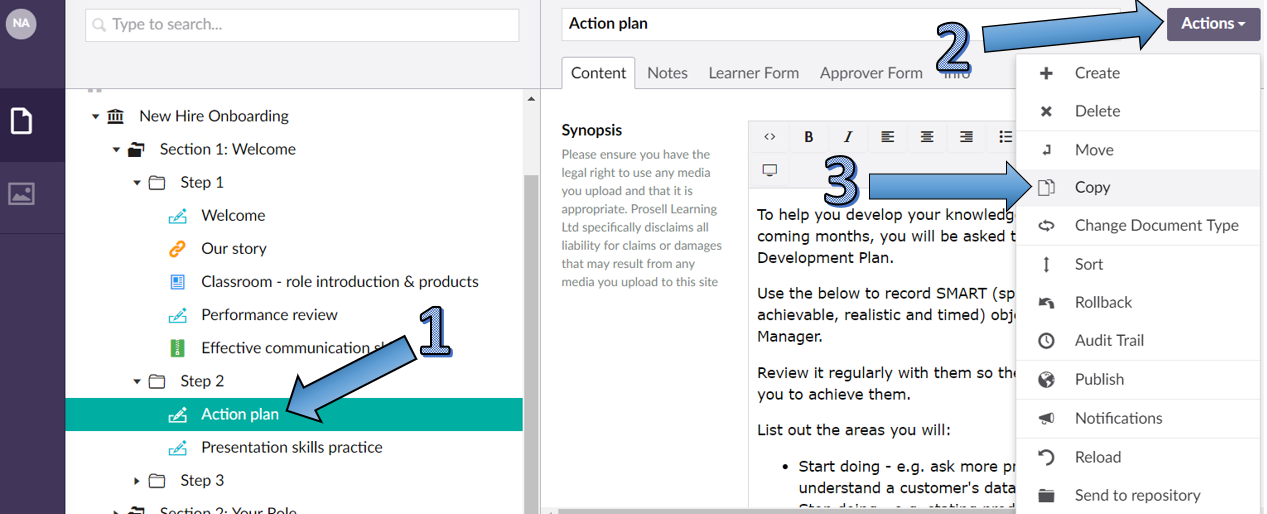 Copying content (sections, steps and activities) – On.Board (by Prosell ...