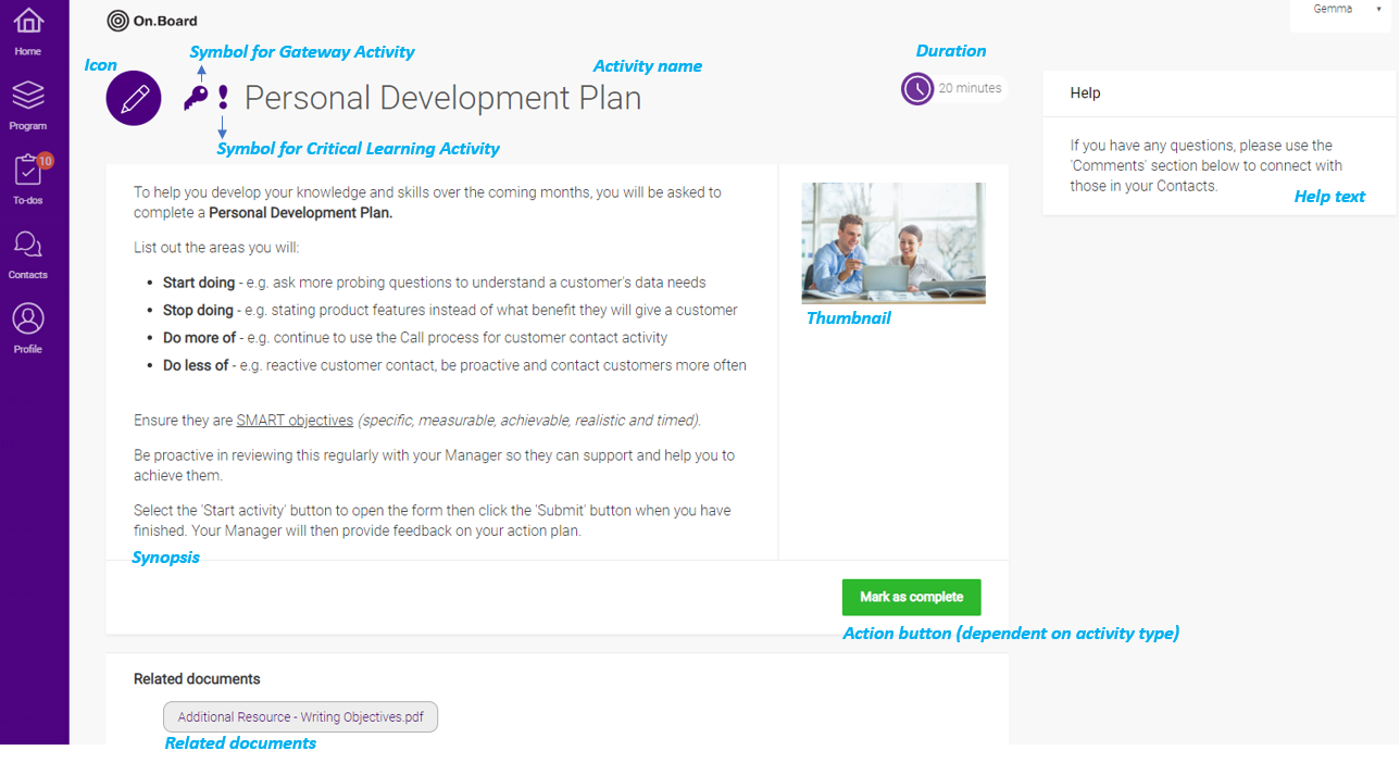 Creating an activity and defining its content fields – On.Board (by Prosell Learning Ltd)