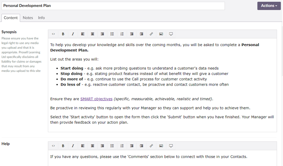 Creating an activity and defining its content fields – On.Board (by Prosell Learning Ltd)