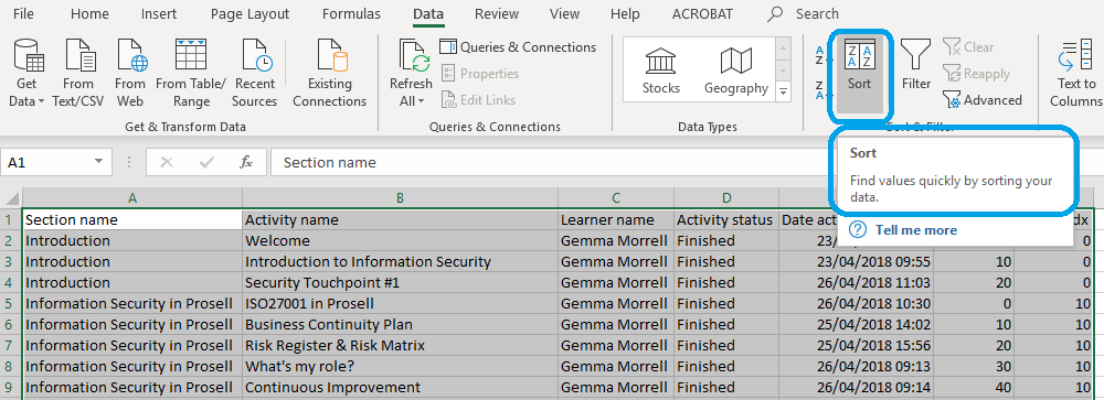 Order of Data in the Reports – On.Board (by Prosell Learning Ltd)